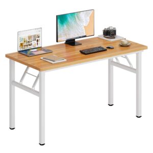 dlandhome 47 inches folding table computer desk portable activitytable conference table home office desk, fully assembled teak and white dnd-nd5-120tw