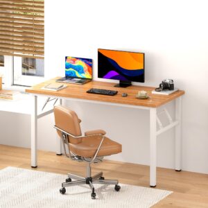 DlandHome 47 inches Folding Table Computer Desk Portable ActivityTable Conference Table Home Office Desk, Fully Assembled Teak and White DND-ND5-120TW