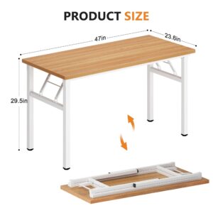 DlandHome 47 inches Folding Table Computer Desk Portable ActivityTable Conference Table Home Office Desk, Fully Assembled Teak and White DND-ND5-120TW