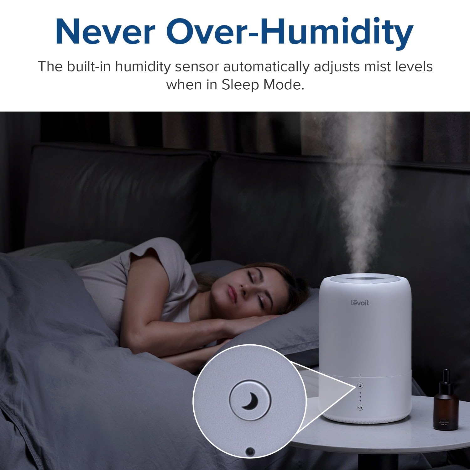 LEVOIT Humidifiers for Baby Bedroom Top Fill Cool Mist for Kids Nursery, Plants with Essential Oil, Built-in Smart Sensor Provides Consistent Humidity, Ultra Quiet Operation, 1.8L, White