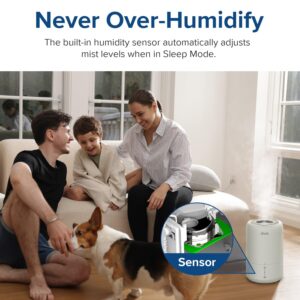 LEVOIT Humidifiers for Baby Bedroom Top Fill Cool Mist for Kids Nursery, Plants with Essential Oil, Built-in Smart Sensor Provides Consistent Humidity, Ultra Quiet Operation, 1.8L, White