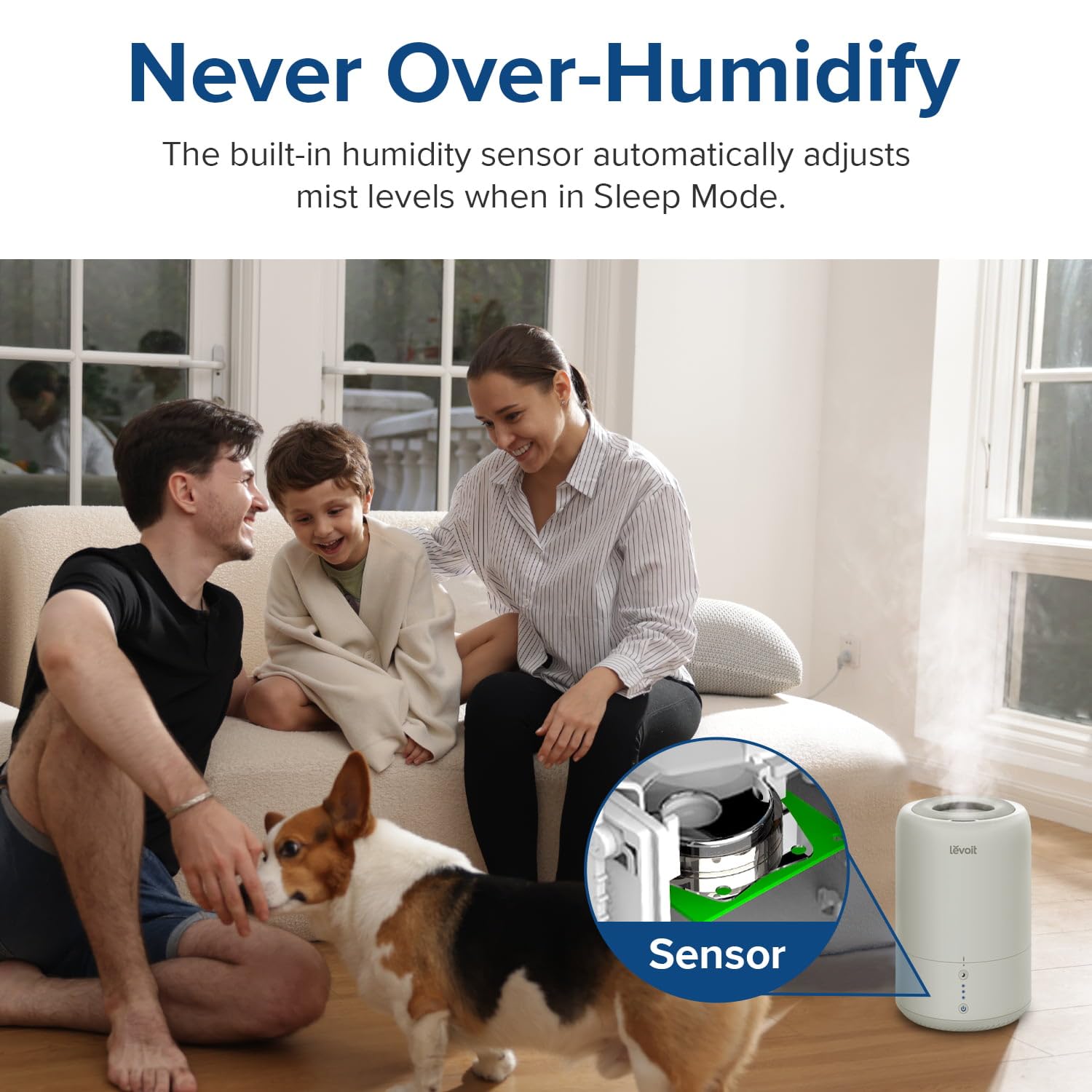 LEVOIT Humidifiers for Baby Bedroom Top Fill Cool Mist for Kids Nursery, Plants with Essential Oil, Built-in Smart Sensor Provides Consistent Humidity, Ultra Quiet Operation, 1.8L, White