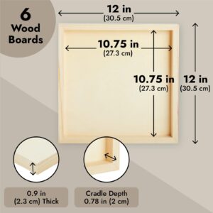 Bright Creations 6 Pack Unfinished Square Wood Panels for Painting, 12x12 Wooden Canvas Boards for Crafts