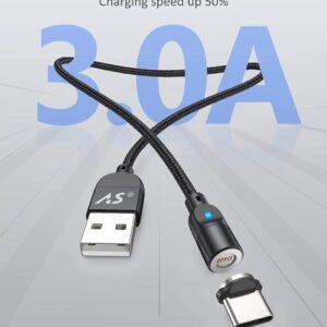 A.S Magnetic Charging Cable, Magnetic Type C Cable Fast Charging Data Sync Magnetic Cable Magnetic Phone Charger for Micro USB, USB C, i-Product Smartphones(3.3ft/3.3ft/6.6ft/6.6ft,Black)