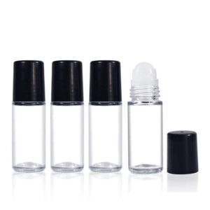 4pcs 30ml essential oil roller bottles,empty refillable clear glass roll-on bottles perfume roller bottles with plastic roller balls and black lids