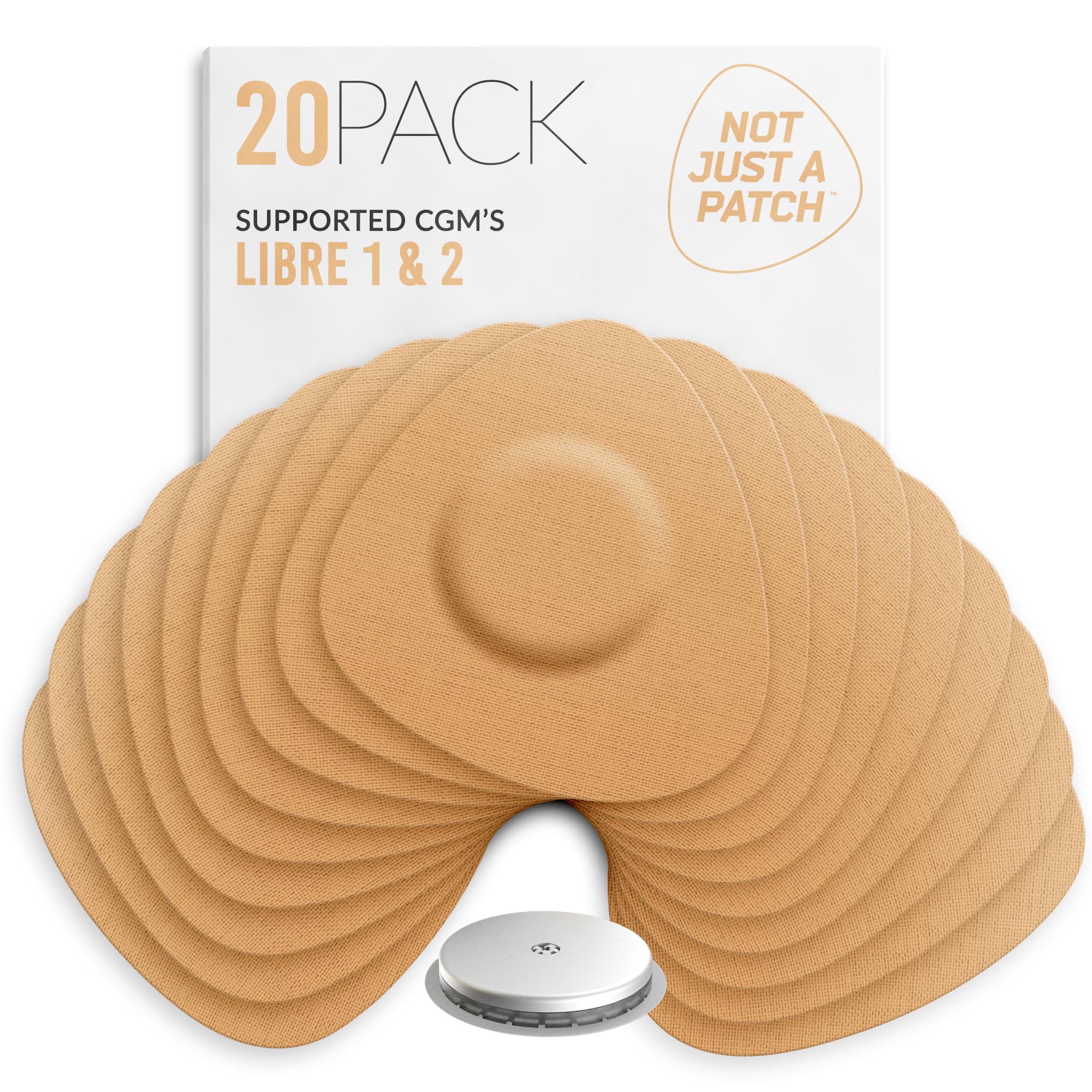 Not Just A Patch Freestyle Libre 2 Sensor Covers (20 Pack) CGM Sensor Patches for Freestyle Libre 2 - Water Resistant & Durable for 10-14 Days - Pre-Cut in Beige