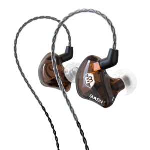 basn in-ear monitor headphones dual dynamic drivers in ear earphones detachable mmcx cable musicians in-ear earbuds headphones (bc100 brown, with no mic)