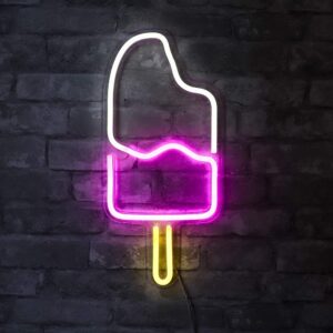 isaac jacobs 18” x 8” inch led neon ‘white & pink icecream popsicle‘ wall sign for cool light, wall art, bedroom decorations, home accessories, party, and holiday décor: powered by usb wire (popsicle)