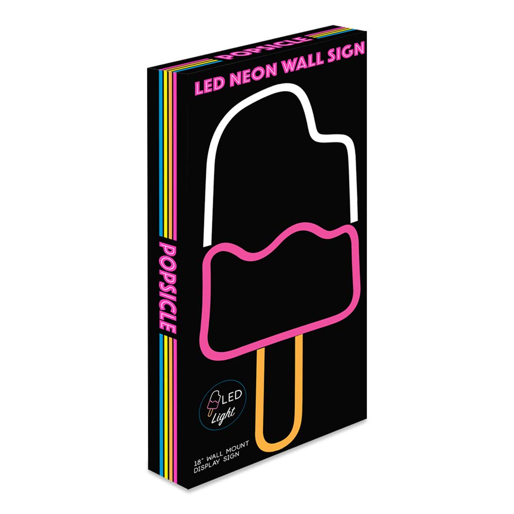 Isaac Jacobs 18” x 8” inch LED Neon ‘White & Pink IceCream Popsicle‘ Wall Sign for Cool Light, Wall Art, Bedroom Decorations, Home Accessories, Party, and Holiday Décor: Powered by USB Wire (POPSICLE)