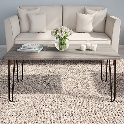 LAVISH HOME Modern Industrial Coffee Table with Hairpin Legs, 41 Inch, Gray