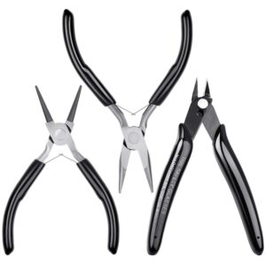 jewelry pliers, cridoz beading pliers set with needle nose pliers, round nose pliers and wire cutter for jewelry making beading repair supplies and crafting (set of 3)