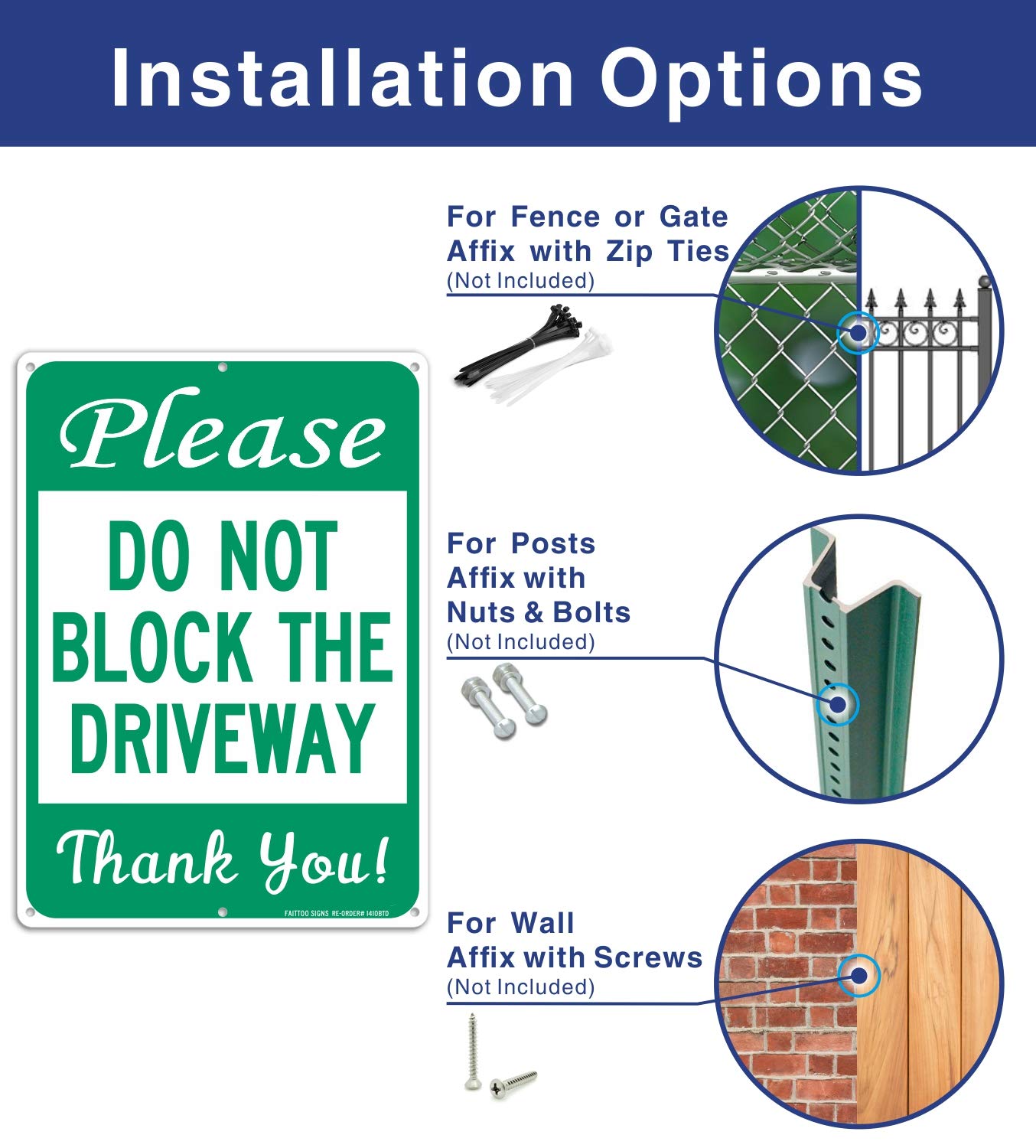 Please Do Not Block The Driveway Thank You Sign, No Parking Sign, 14 x10 Inches .40 Rust Free Aluminum, UV Protected, Durable Ink, Weatherproof, Weather Resistant, Easy To Mount, Indoor & Outdoor Use