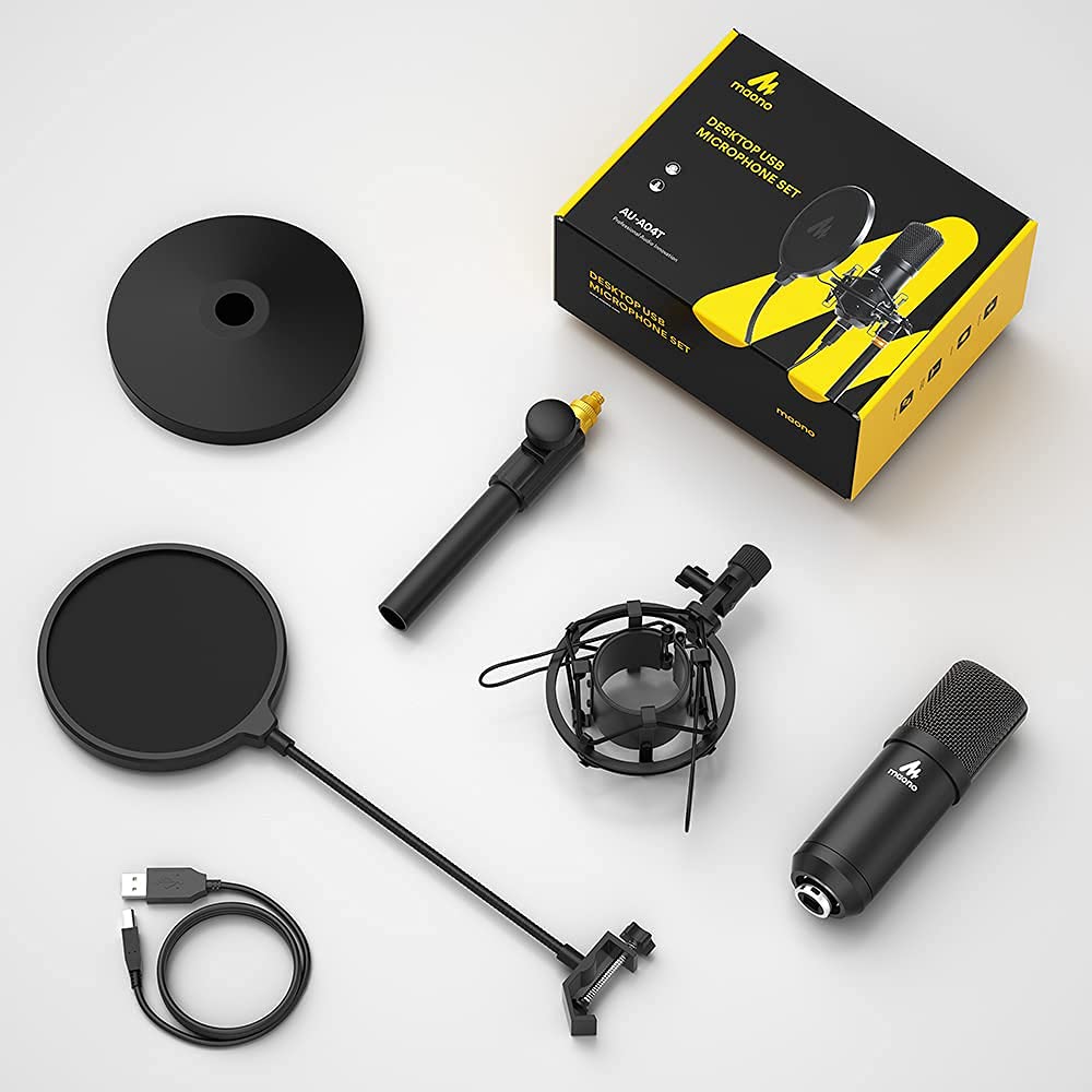 MAONO USB Microphone Kit 192KHZ/24BIT AU-A04T PC Condenser Podcast Streaming Cardioid Mic Plug & Play for Computer, YouTube, Gaming Recording