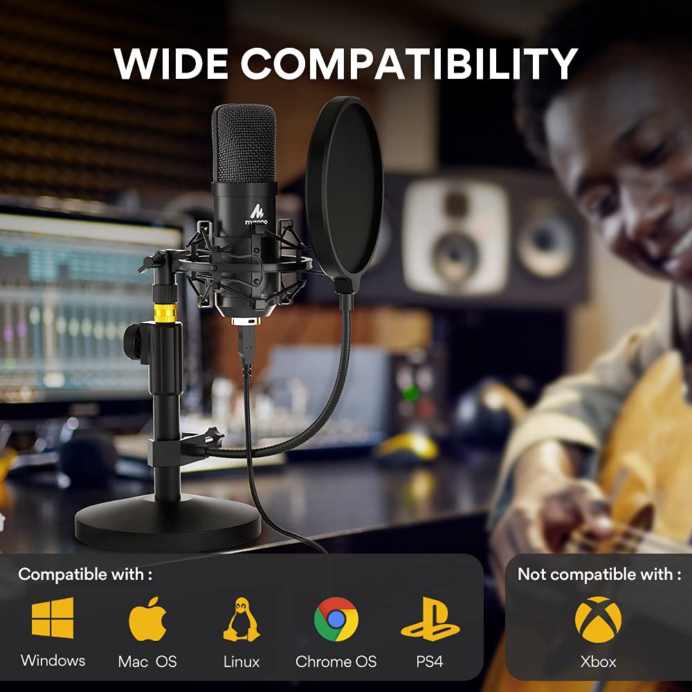 MAONO USB Microphone Kit 192KHZ/24BIT AU-A04T PC Condenser Podcast Streaming Cardioid Mic Plug & Play for Computer, YouTube, Gaming Recording