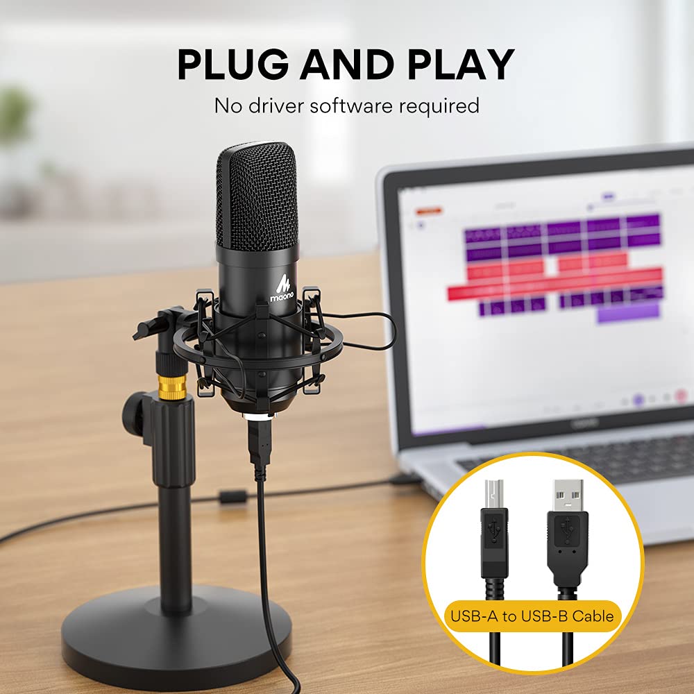 MAONO USB Microphone Kit 192KHZ/24BIT AU-A04T PC Condenser Podcast Streaming Cardioid Mic Plug & Play for Computer, YouTube, Gaming Recording