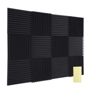 true north acoustic foam panels 12 pack w/adhesive - (1"& 2" thick) acoustic panels sound absorbing panel - sound panels noise reducing for walls - sound foam panels, sound pads for walls, noise foam