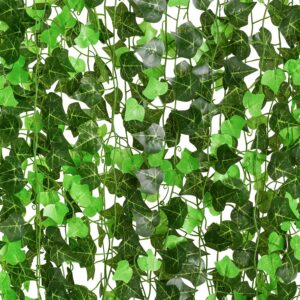 dearhouse 12 strands artificial ivy leaf plants vine hanging garland fake foliage for home kitchen office room wall decor, 91 feet