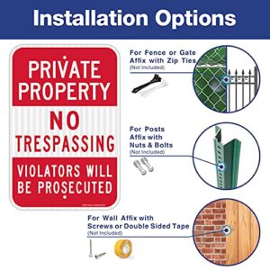 (2 Pack) Private Property No Trespassing Sign, Violators Will Be Prosecuted, 18 x 12 Engineer Grade Reflective Sheeting Rust Free Aluminum, Weather Resistant, Waterproof, Easy to Mount