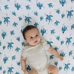 bebe au lait oh so soft cotton blend breathable muslin crib sheet, baby crib sheet, breathable crib sheets, premium quality fabric, gentle on baby's skin, fits standard crib mattress - sea turtle