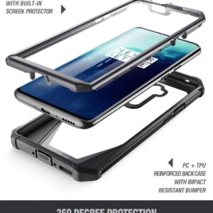 Poetic OnePlus 7 Pro Rugged Clear Case, Full-Body Hybrid Shockproof Bumper Cover, Built-in-Screen Protector, Guardian Series, Case for OnePlus 7 Pro (2019 Release), Black/Clear