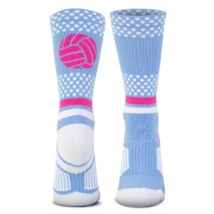 chalktalksports volleyball woven mid-calf socks | tropic neon | light blue & pink