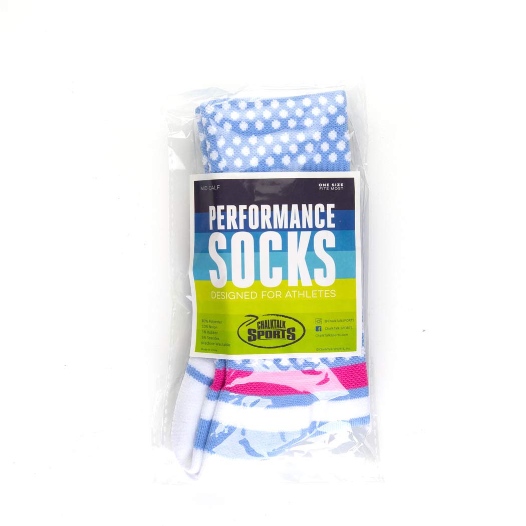 ChalkTalkSPORTS Volleyball Woven Mid-Calf Socks | Tropic Neon | Light Blue & Pink