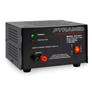 pyramid universal compact bench power supply-12 amp linear regulated home lab benchtop ac-to-dc 12v converter w/ 13.8 volt dc 115v ac 270 watt power input, screw type terminals, cooling fan-ps14kx.5