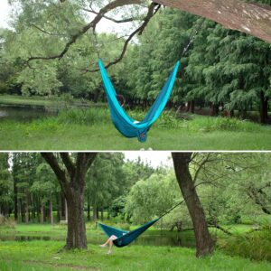 Camping Hammock, AnorTrek Lightweight Portable Single & Double Hammock with Tree Straps [10 FT/18+1 Loops], Parachute Hammock for Camping, Hiking, Garden, Yard (Dark Blue&Blue, Double 78''W x 118''L)