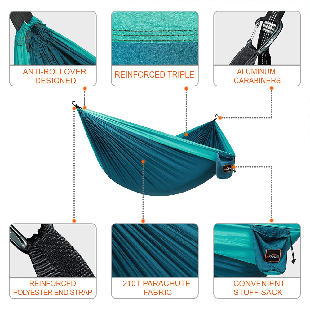 Camping Hammock, AnorTrek Lightweight Portable Single & Double Hammock with Tree Straps [10 FT/18+1 Loops], Parachute Hammock for Camping, Hiking, Garden, Yard (Dark Blue&Blue, Double 78''W x 118''L)