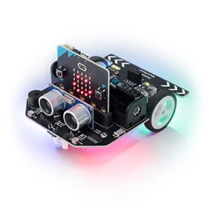 freenove micro:rover kit for bbc micro:bit (v2 included), obstacle avoidance, light-tracing, line-tracking, remote control, playing melody, colorful lights, rich projects, blocks and python code