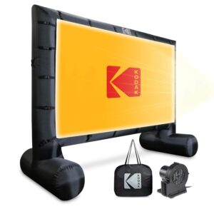 kodak inflatable outdoor projector screen | 14.5 feet, blow-up screen for movies, tv, sports games & more | includes air pump, storage carry case, stakes, repair patches