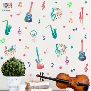 iarttop colorful music wall decal (45pcs), attractive musical note with saxophone guitar sticker for classroom music studio decoration