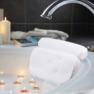 amazefan bath pillow, bathtub spa pillow with 4d air mesh technology and 7 suction cups, helps support head, back, shoulder and neck, fits all bathtub, hot tub and home spa [us. patent design]