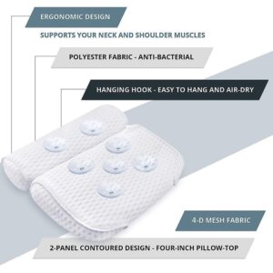 AmazeFan Bath Pillow, Bathtub Spa Pillow with 4D Air Mesh Technology and 7 Suction Cups, Helps Support Head, Back, Shoulder and Neck, Fits All Bathtub, Hot Tub and Home Spa [US. Patent Design]