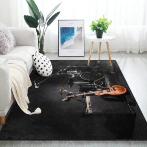 alaza musical instruments guitar black area rug rugs for living room bedroom 7' x 5'