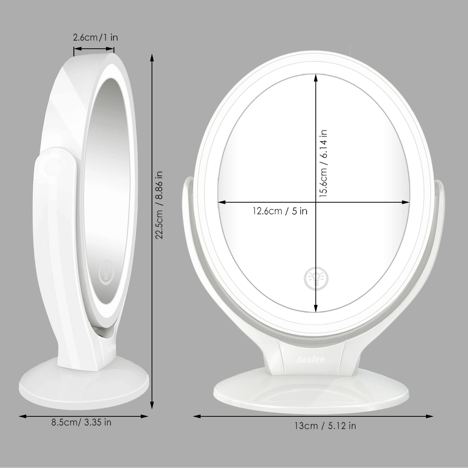 Aesfee LED Lighted Makeup Vanity Mirror Rechargeable,1x/7x Magnification Double Sided 360° Swivel Magnifying Mirror with Dimmable Touch Screen, Portable Tabletop Illuminated Mirrors