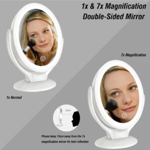 Aesfee LED Lighted Makeup Vanity Mirror Rechargeable,1x/7x Magnification Double Sided 360° Swivel Magnifying Mirror with Dimmable Touch Screen, Portable Tabletop Illuminated Mirrors