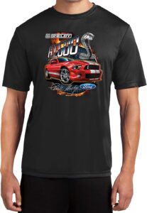 ford red mustang shelby gt500 moisture wicking shirt, black xl