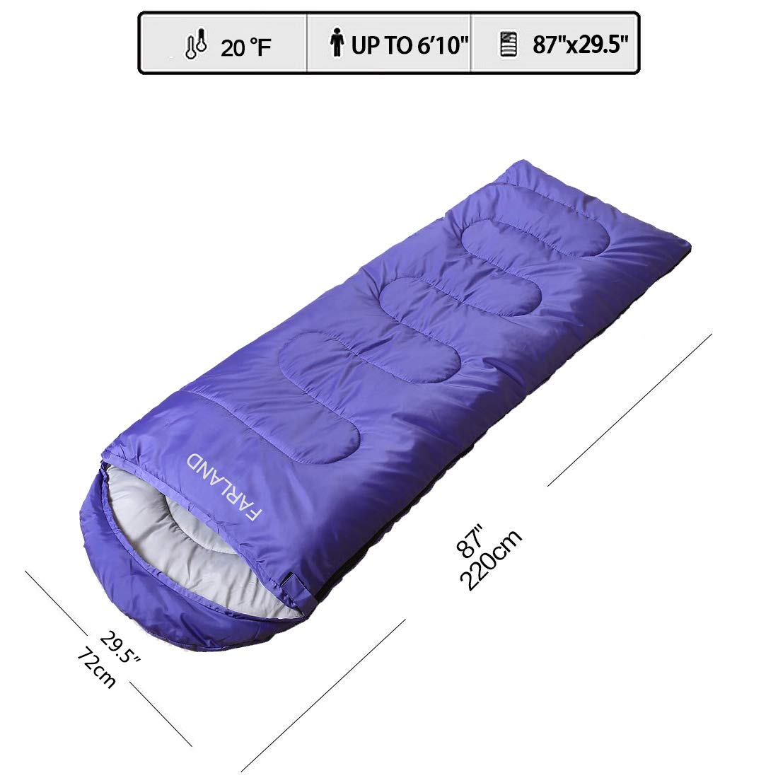 FARLAND Sleeping Bags 20℉ for Adults Teens Kids with Compression Sack Portable and Lightweight for 3-4 Season Camping, Hiking,Waterproof, Backpacking and Outdoors