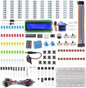 sunfounder electronics fun kit with 1602 lcd module, breadboard, led, resistor compatible with arduino uno r3 mega2560 raspberry pi 400 4b 3b 3b+ 2b 2b+