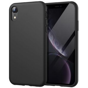 jetech silicone case for iphone xr, 6.1-inch, silky-soft touch full-body protective case, shockproof cover with microfiber lining, black