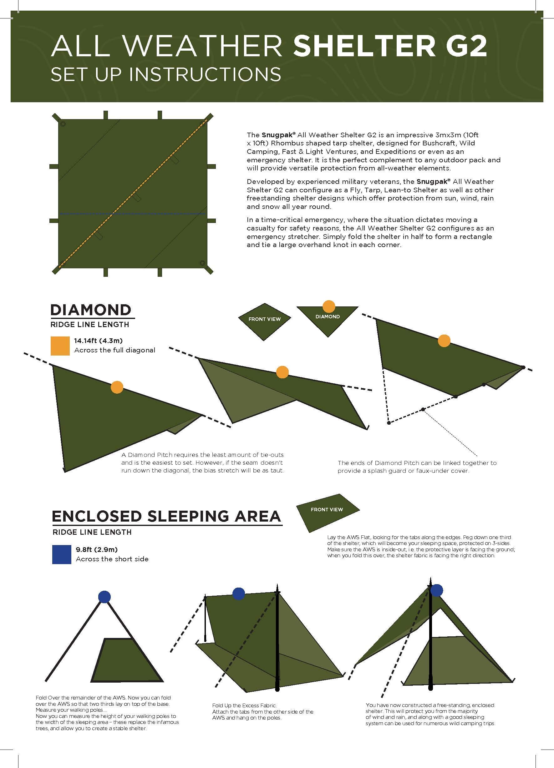 Snugpak | All Weather Shelter G2 | Tarp Shelter | Lightweight | 2000mm 100% Waterproof Outer (Olive)