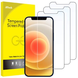 jetech screen protector for iphone 12/12 pro 6.1-inch, tempered glass film, 3-pack