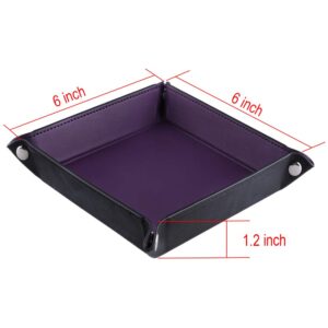 SIQUK 6 Pieces Dice Tray PU Leather Folding Dice Rolling Trays Square Holder for Dice Games, 6 Dark Colors