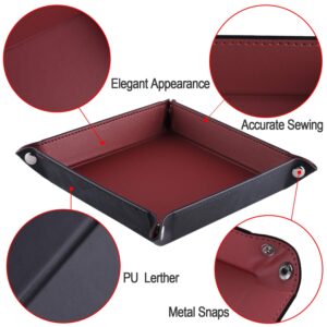 SIQUK 6 Pieces Dice Tray PU Leather Folding Dice Rolling Trays Square Holder for Dice Games, 6 Dark Colors