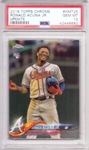 2018 topps update chrome baseball #hmt25 ronald acuna jr. rookie card graded psa 10 gem mint