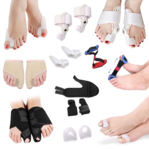 bunion corrector and hallux valgus pain relief kit | orthopedic big toe straightener | adjustable splint protective sleeves | toe separator spacer, splint correction aid for women,men - 11 pack