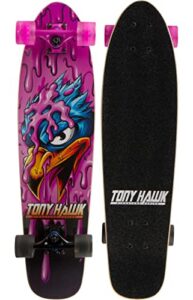 tony hawk 31" complete cruiser skateboard, 9-ply maple deck skateboard for cruising, carving, tricks and downhill, pink hawk