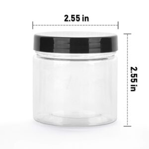 Healthy Packers 4oz Plastic Jars with Lids - Small Clear Jars with Lids - Lotion Containers with Lids | 4 oz Plastic Mason Jars with lids | Cream and Cosmetic Jars (12 pack) (Black)