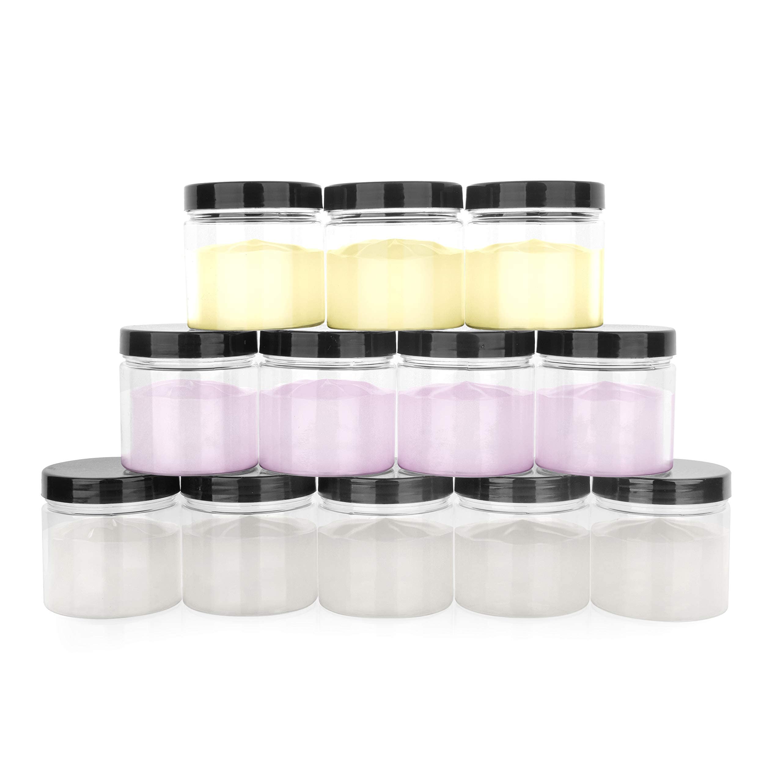 Healthy Packers 4oz Plastic Jars with Lids - Small Clear Jars with Lids - Lotion Containers with Lids | 4 oz Plastic Mason Jars with lids | Cream and Cosmetic Jars (12 pack) (Black)